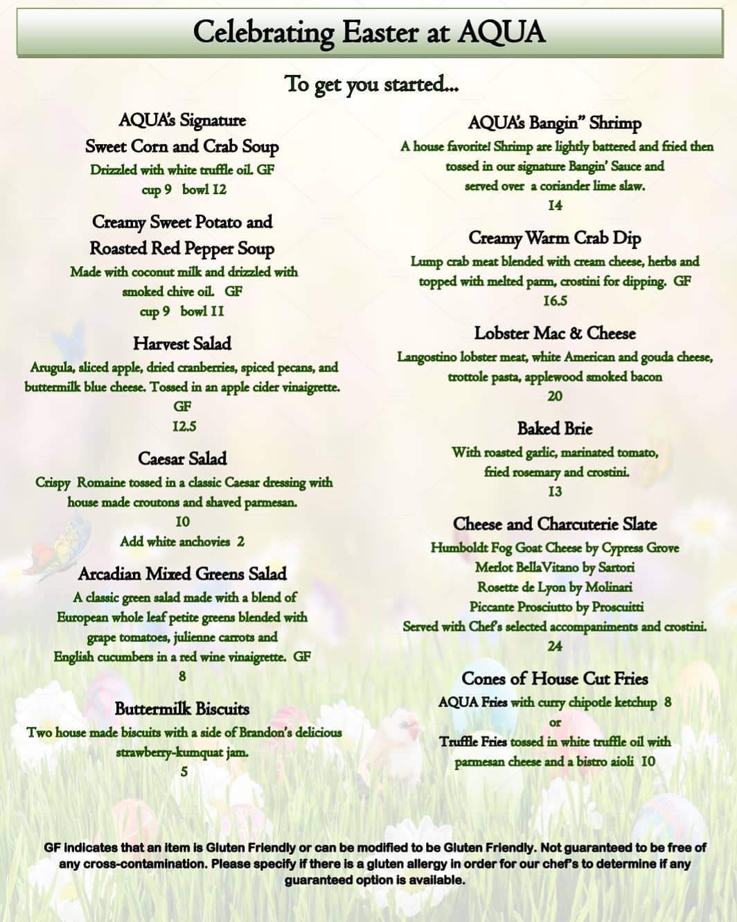 Easter Brunch Menu AQUA Restaurant Duck NC Outer Banks